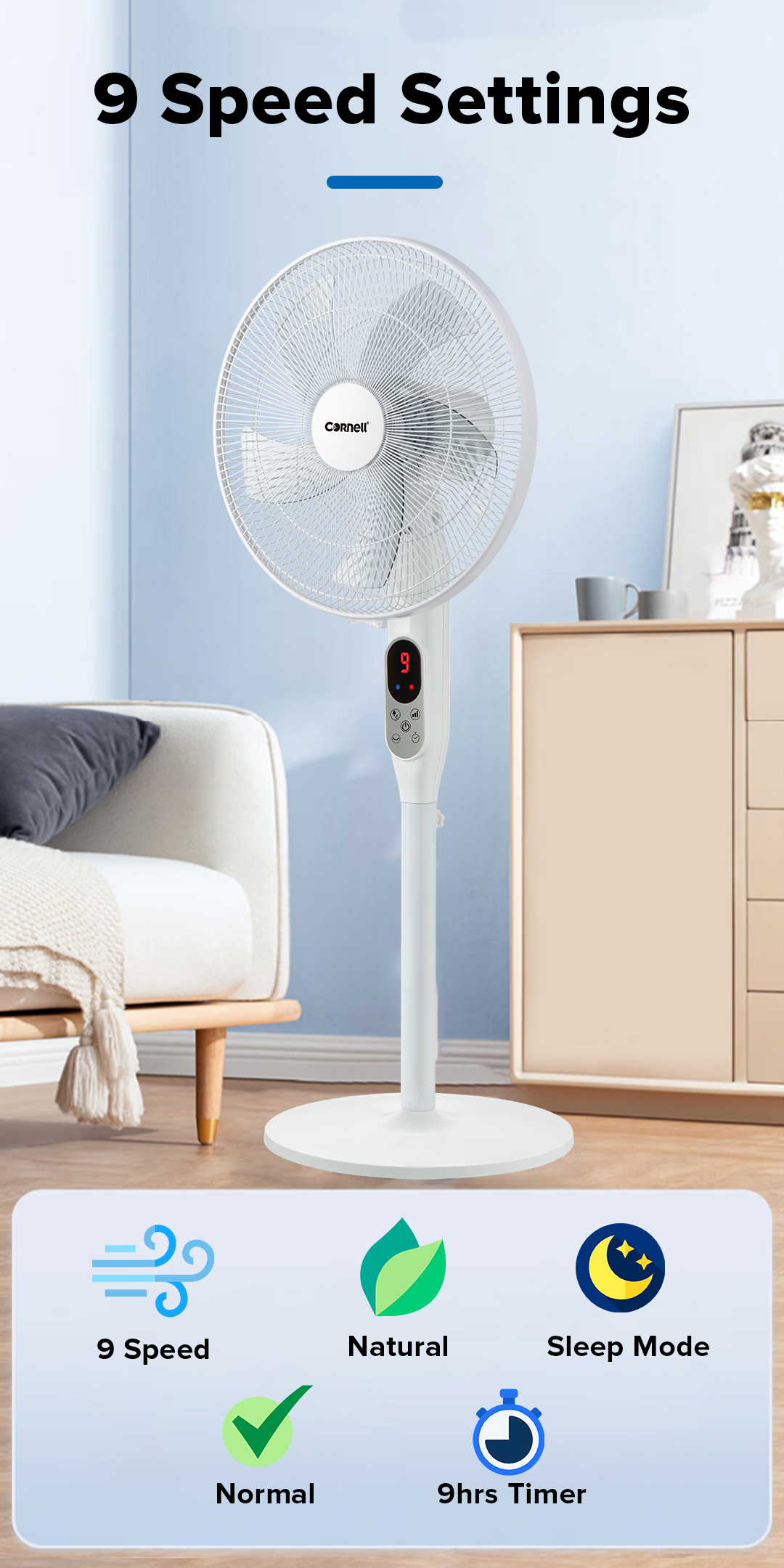 Cornell DC Motor Stand Fan, Convertible Height and Energy Saving ...