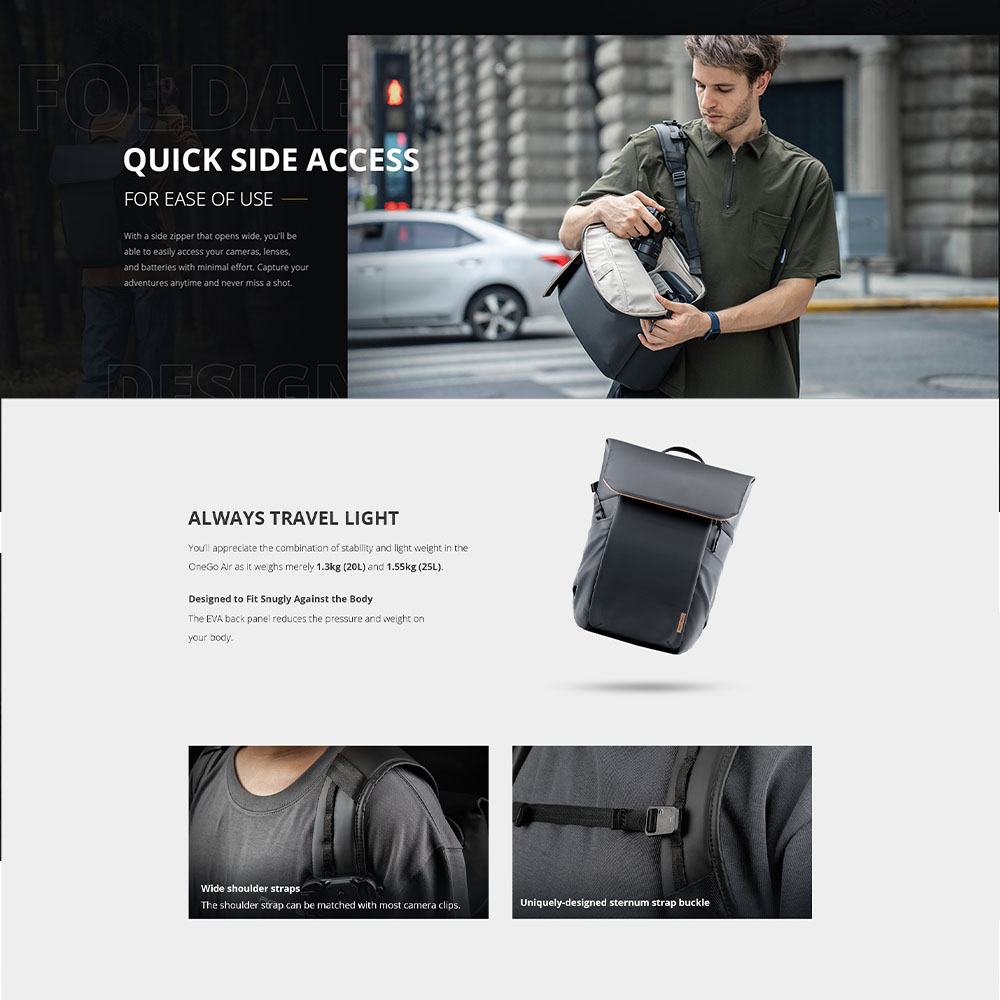 PGYTECH OneGo Air 25L Camera Shoulder Bag Travel Backpack | Shopee ...