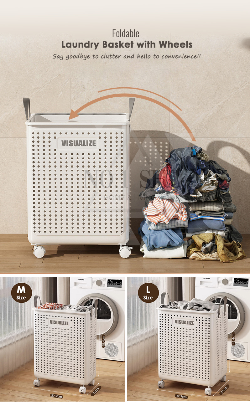 🇸🇬【With Wheels】Foldable Laundry Basket with Wheel Large Capacity Dirty ...