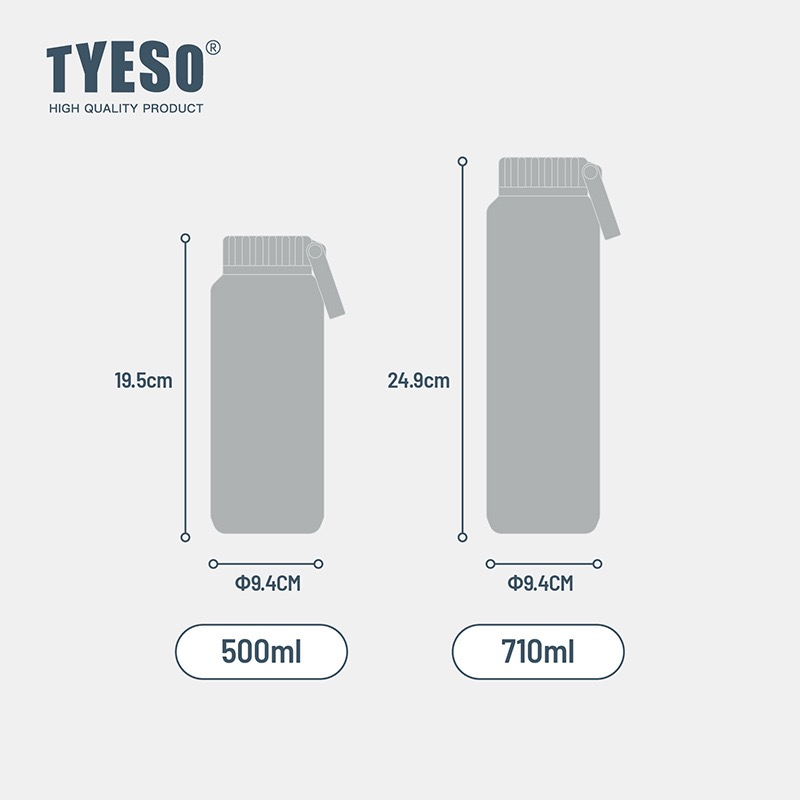 TYESO Thermal Tumbler Flask Water Bottle Vacuum Insulated Stainless Steel Coffee Cup 500ml 710ml ...