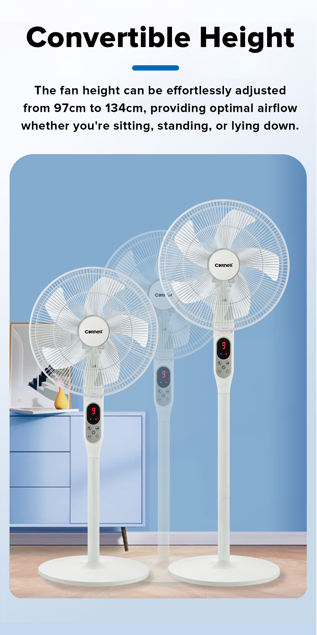 Cornell DC Motor Stand Fan, Convertible Height and Energy Saving ...
