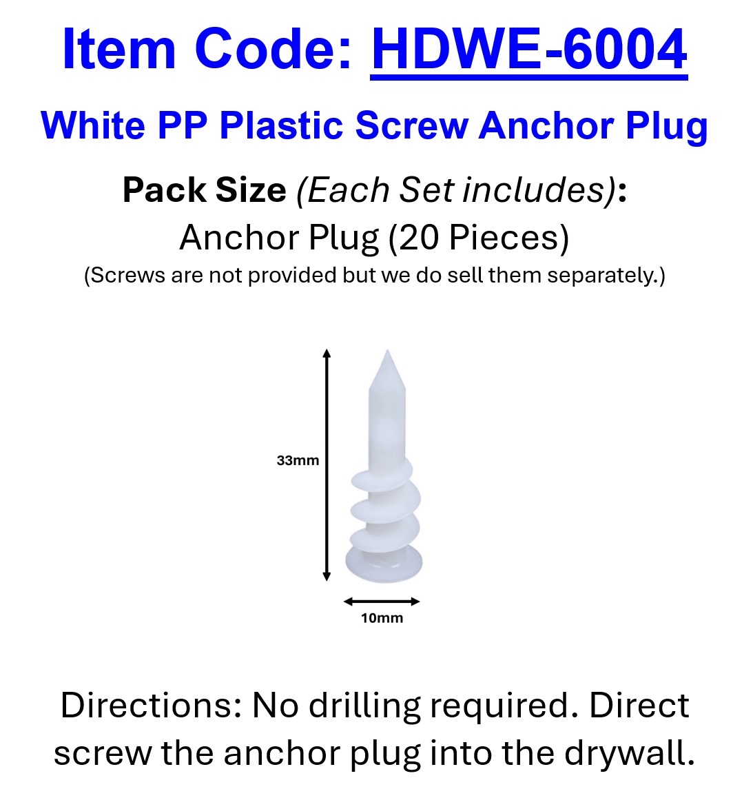 Drywall Screw Anchor Wall Plug ️ Stainless Steel Screw Drywall Anchor ...