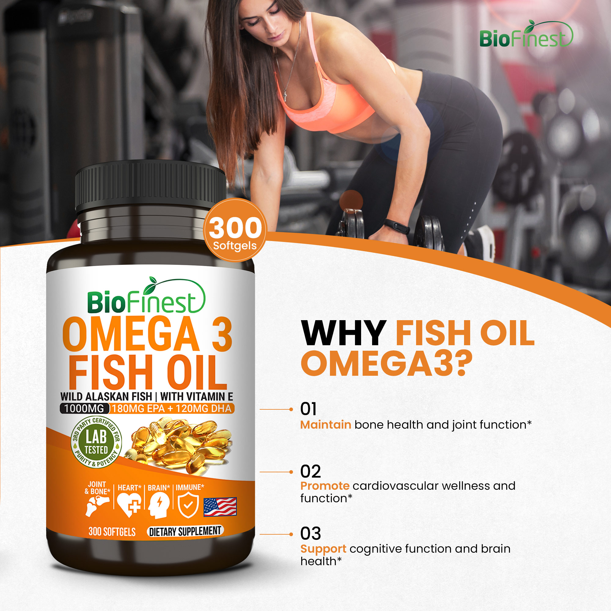 Biofinest Omega 3 Fish Oil 1000mg - Wild Alaskan Fish Natural Vitamin E ...