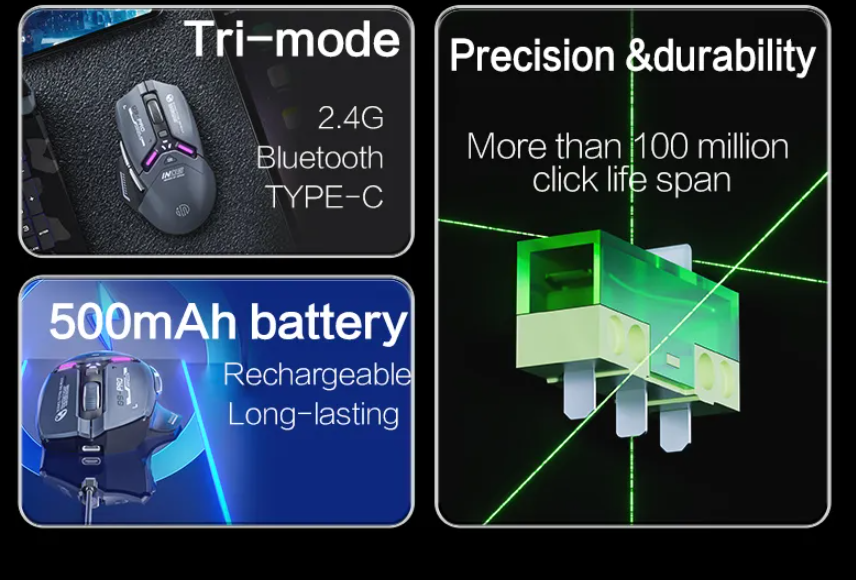 inphic IN9 pro Gaming Mouse Wireless/Wired/Bluetooth5.0 Tri-mode ...