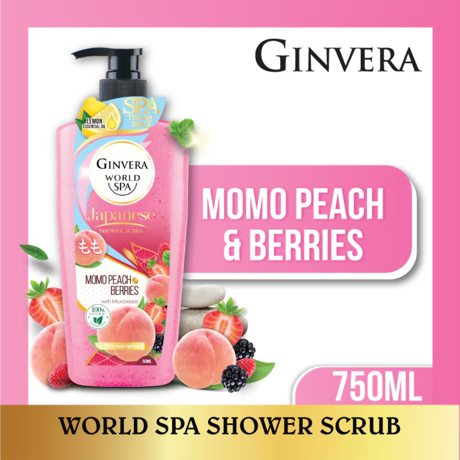 GINVERA World Spa Shower Scrub Momo Peach & Berries 750ml | Shopee ...