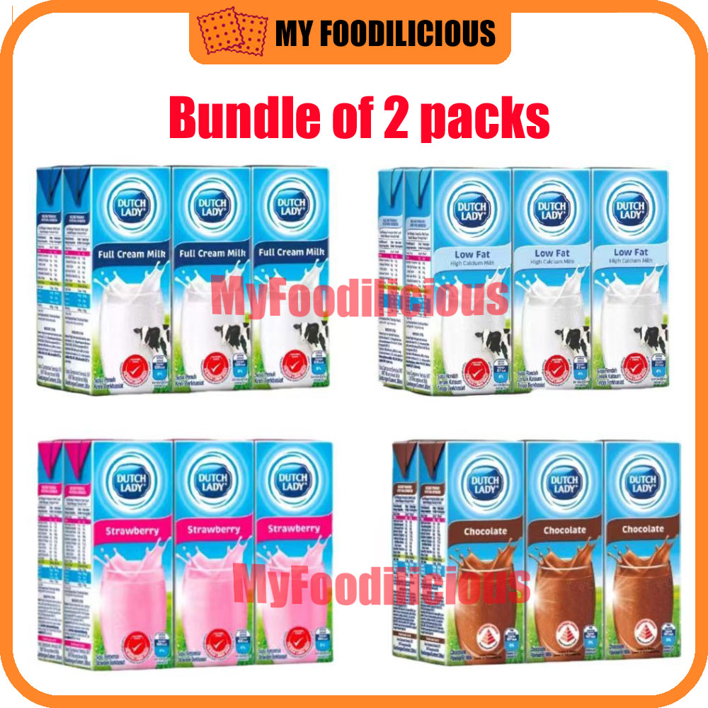 Dutch Lady UHT Milk Low Fat Full Cream Chocolate Strawberry 200ml x 6 ...