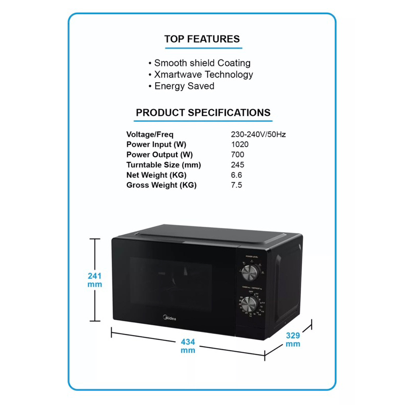 Midea 20L Microwave Oven Sleek Design | 20L Microwave - MM920MZ / MMO ...