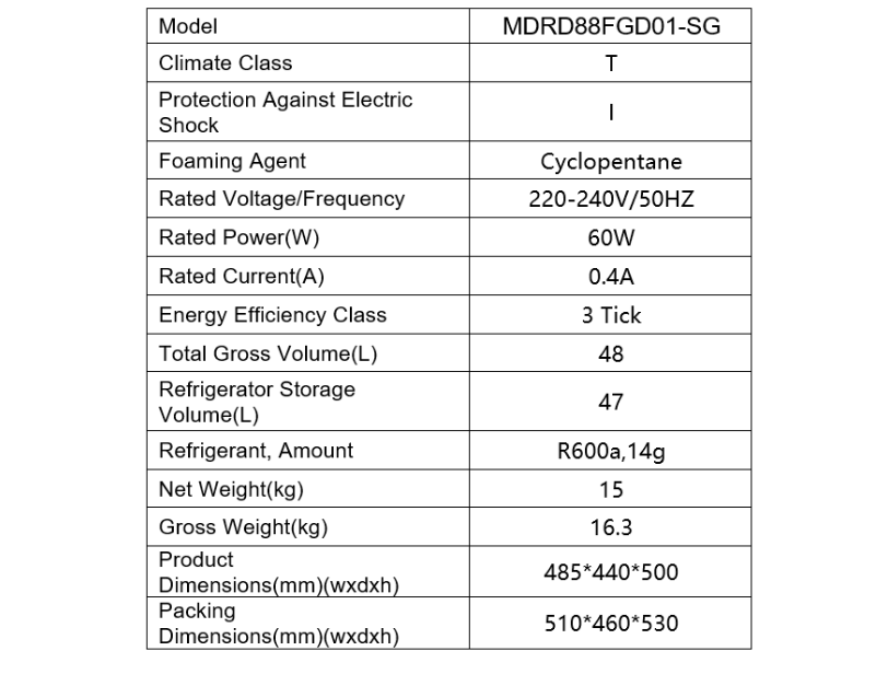 MIDEA MDRD88FGD01-SG 47L SOLO BAR FRIDGE - 2 YEARS MIDEA WARRANTY ...