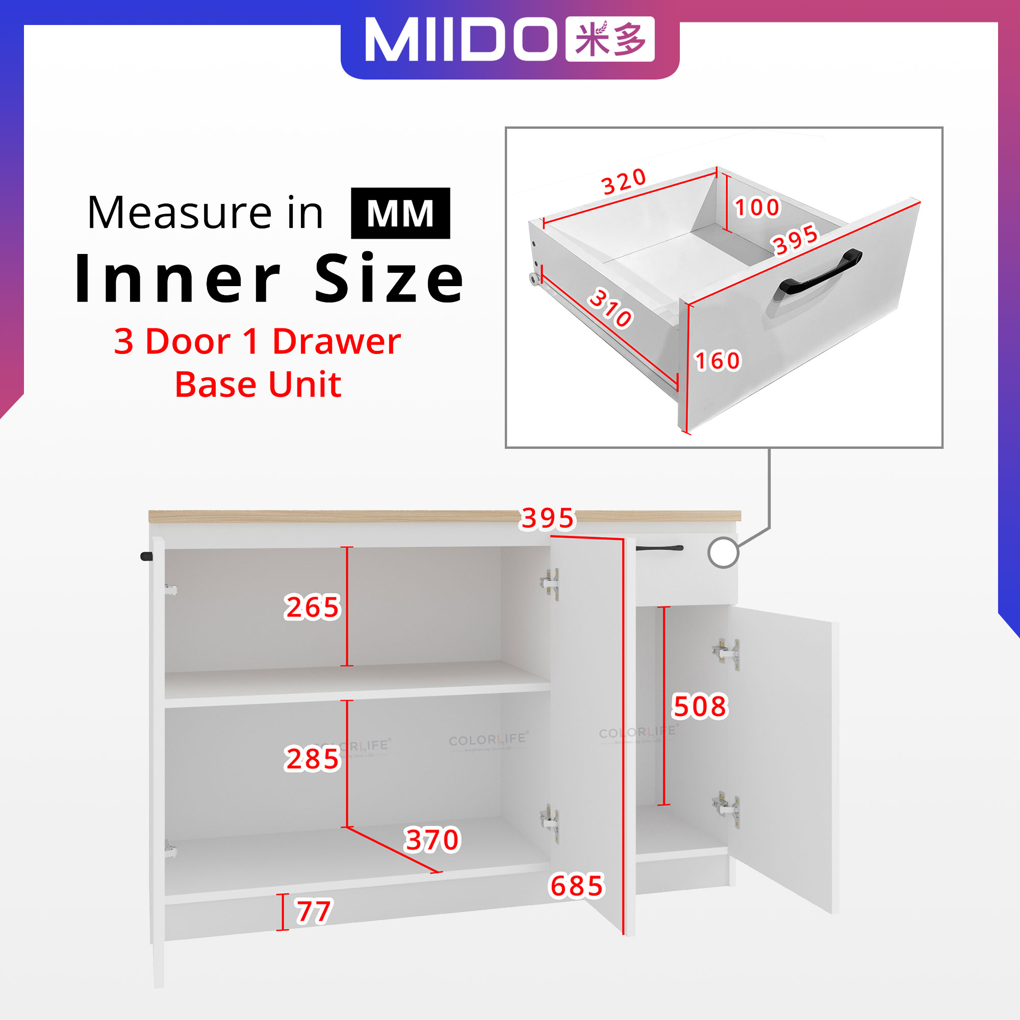 FREE DELIVERY & INSTALLATION / MIIDO Vorris 3 Door 1 Drawer Kitchen ...