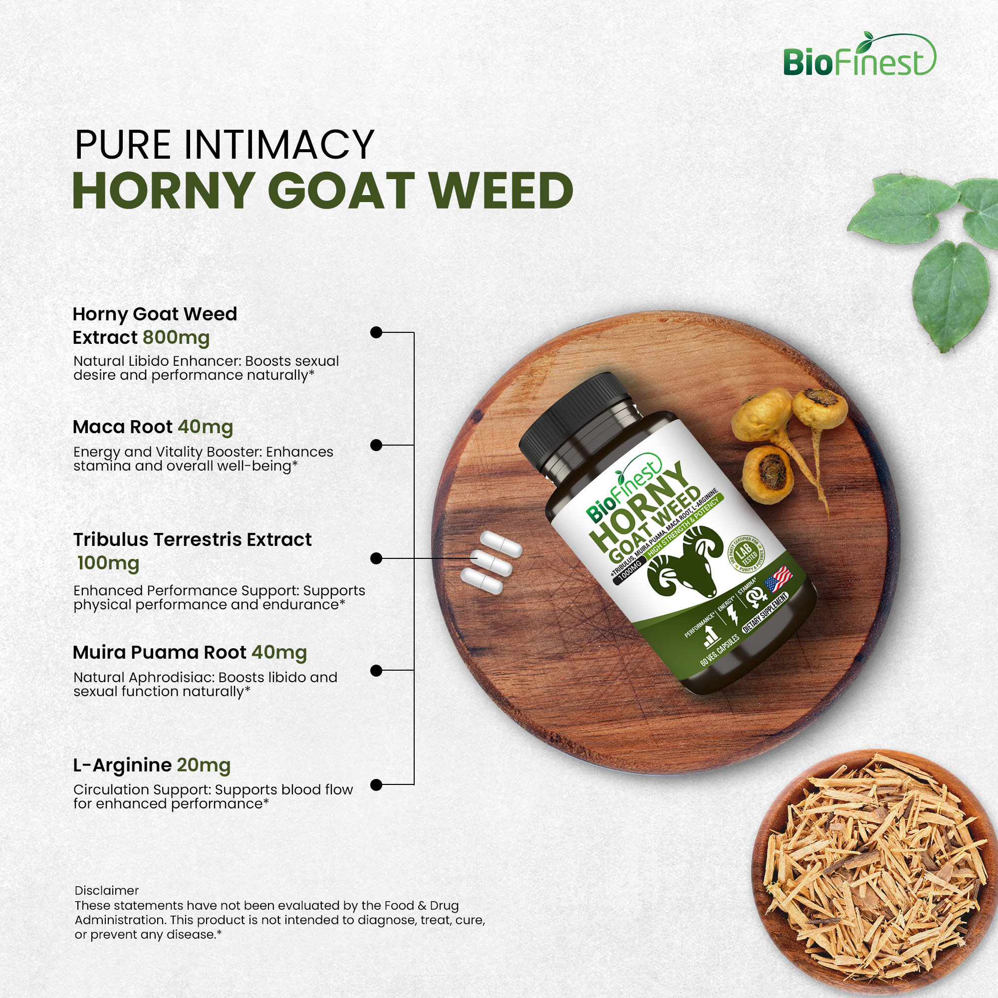 Biofinest Horny Goat Weed 1000mg - Maca Tribulus L Arginine - Men Women ...