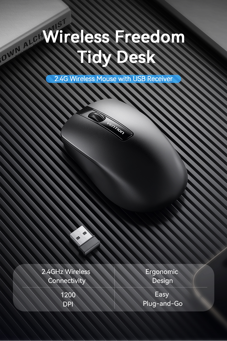 Vention High Performance Wireless Wired USB Mouse Optical Sensor 1200 ...