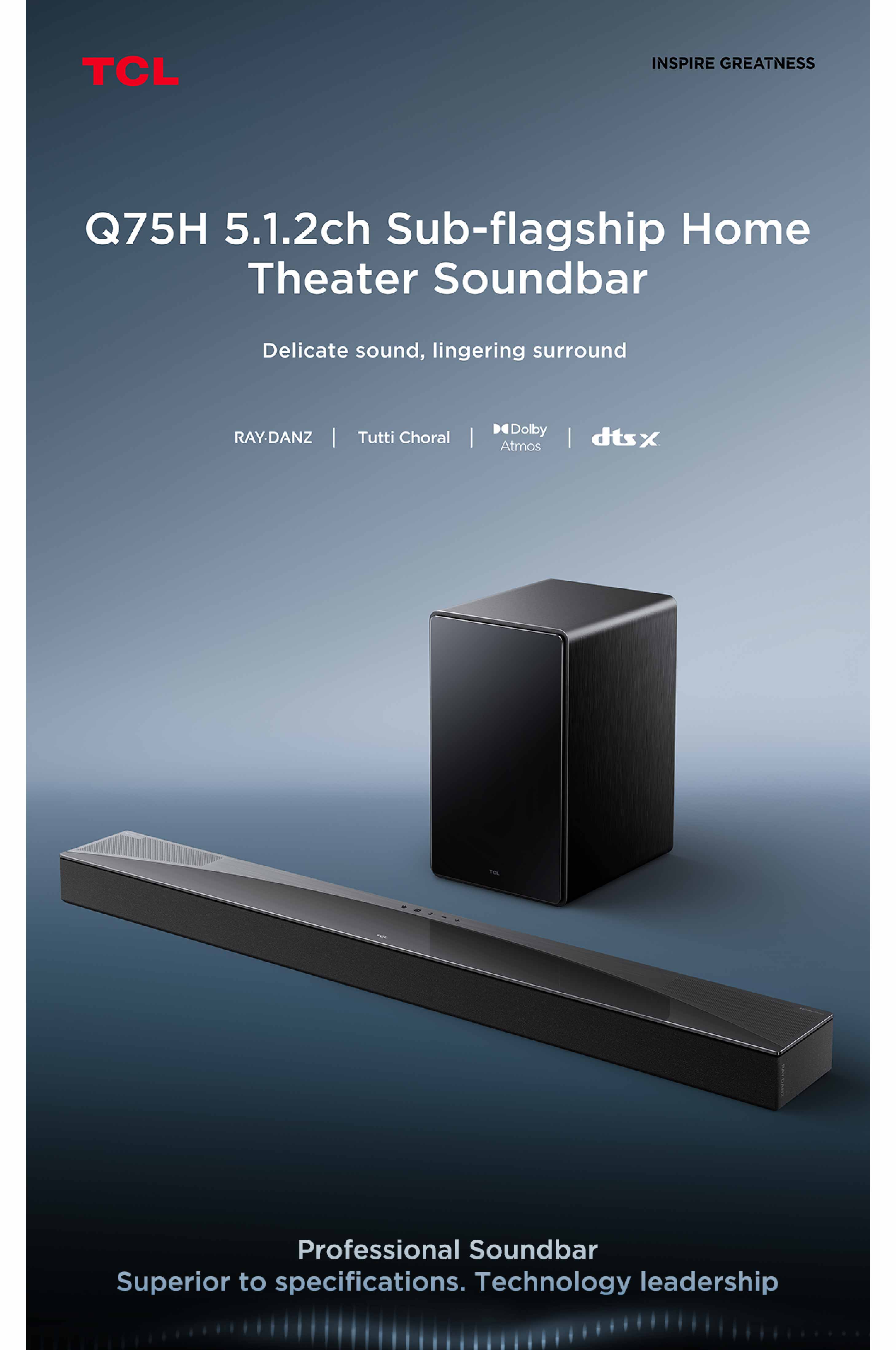 TCL Q75H 5.1.2ch Home Theater Soundbar with Dolby Atmos|200W Hi-Fi Bass ...