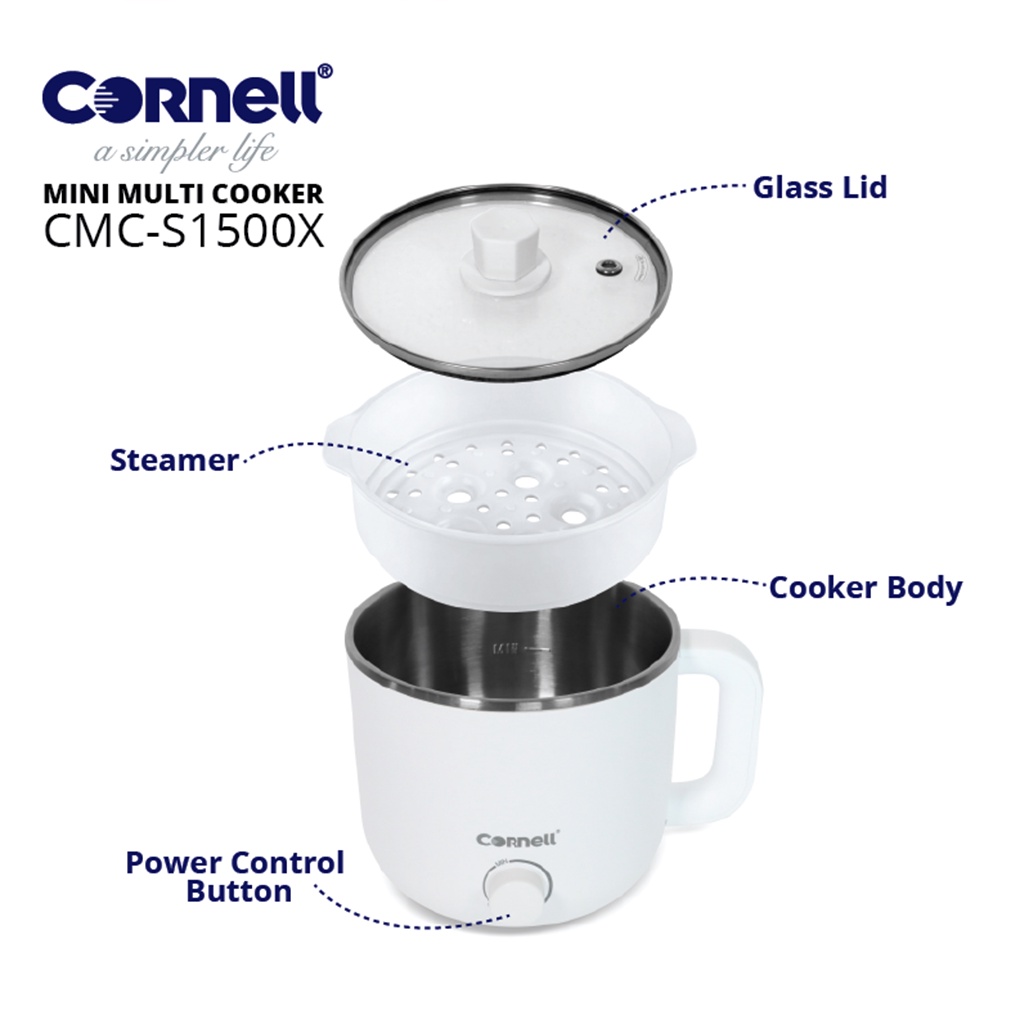 Cornell 1.5L Mini Multi Cooker with Steam Tray CMCS1500X | Shopee Singapore
