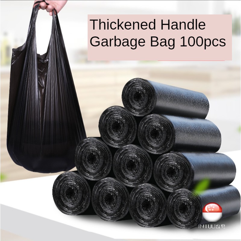 【SG Ready Stock】 Garbage Bag Thick Handle/Drawstring/Flat Black Trash ...