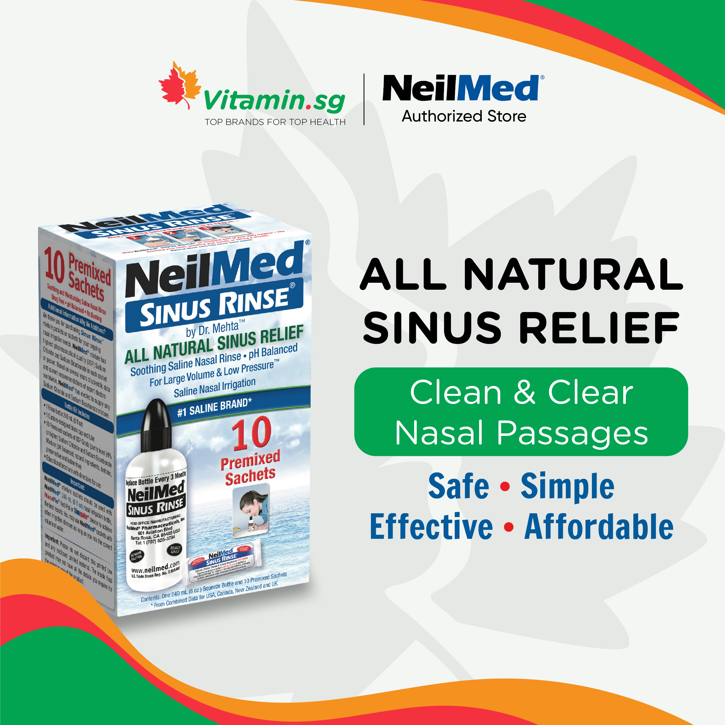 NeilMed Sinus Rinse Kit - Adult Saline Nasal Wash & Rinse (10 Sachets ...