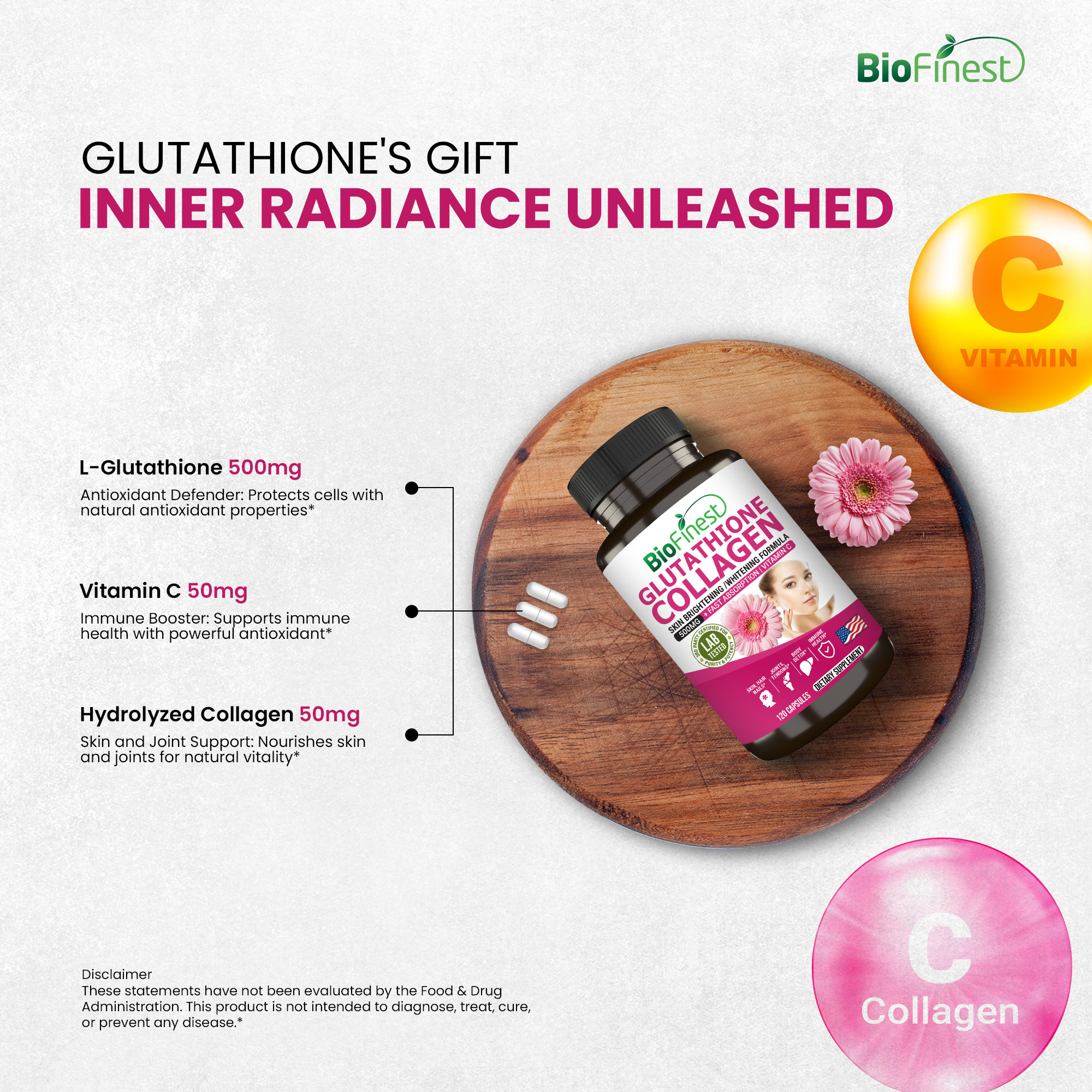 Biofinest L Glutathione Collagen 500mg Supplement - Vitamin C ...