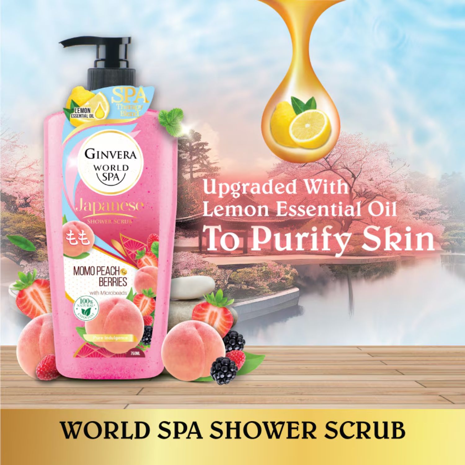 GINVERA World Spa Shower Scrub Momo Peach & Berries 750ml | Shopee ...