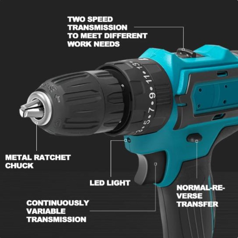 Wall Drill Electric drill 24 PCS Set Cordless Drill Hand Impact Drill Battery Drill Screwdriver ...