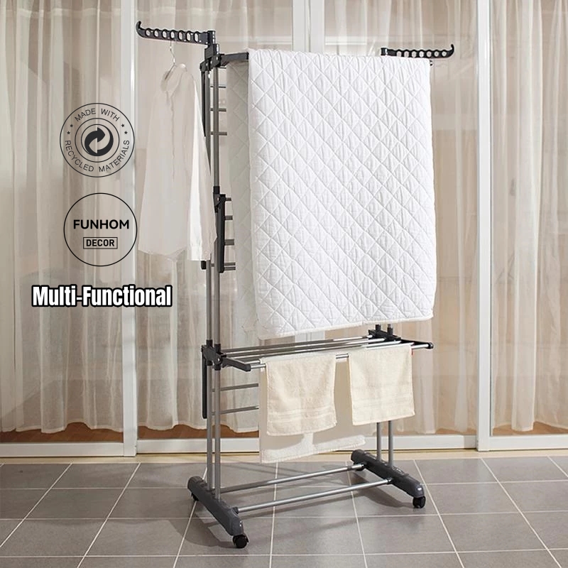 [SG Stock]Foldable Drying Rack With Wheels Korea Style Multifunctional ...