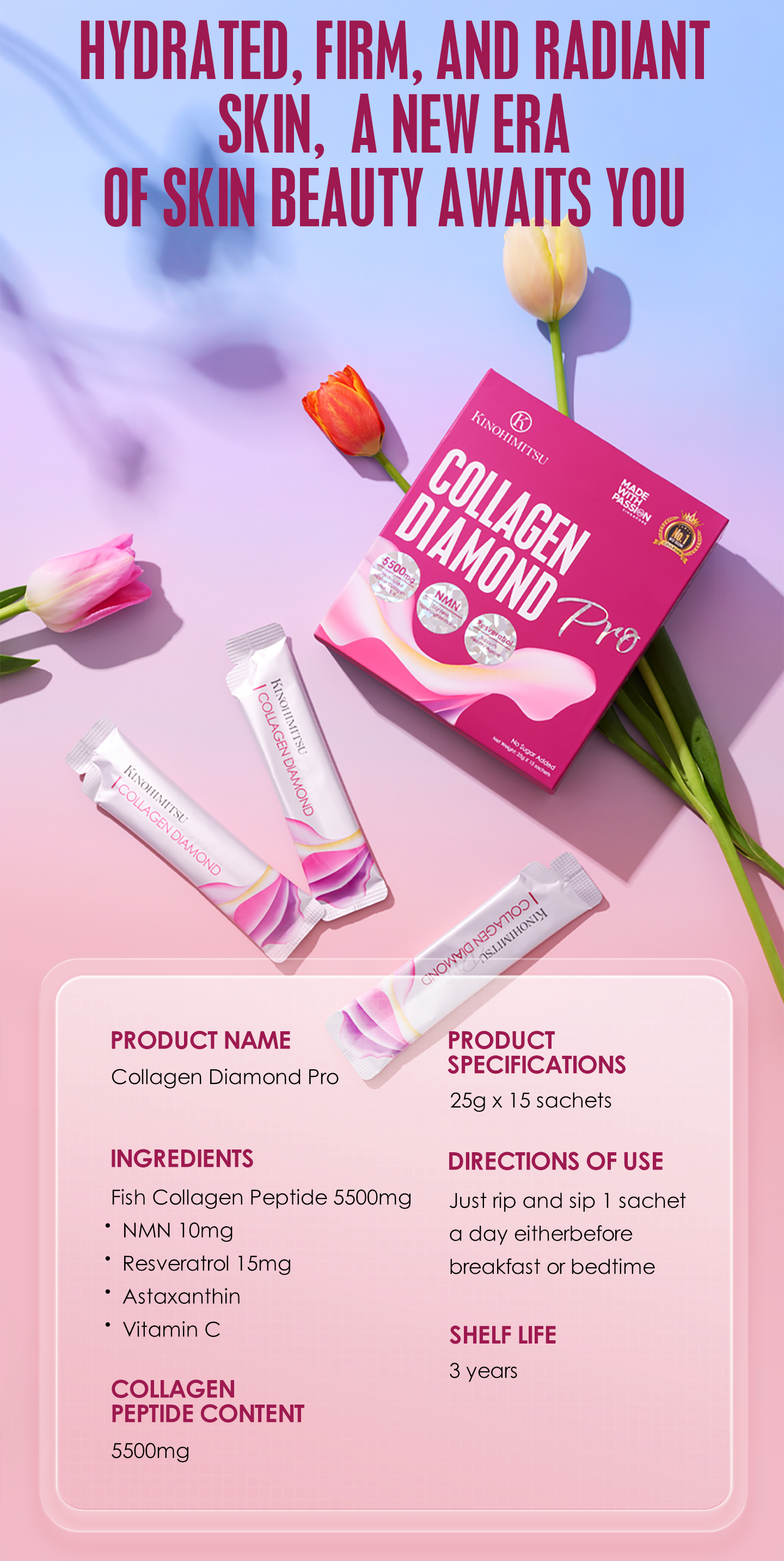 Kinohimitsu Collagen Diamond Pro 5500mg with NMN Supplement 25g ...