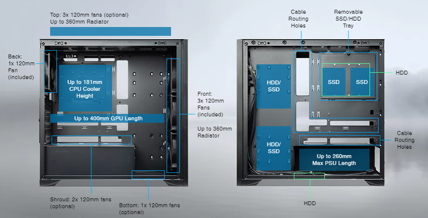 Tecware Timber TG with real wood front panel Black/White (USB 3.0 ...