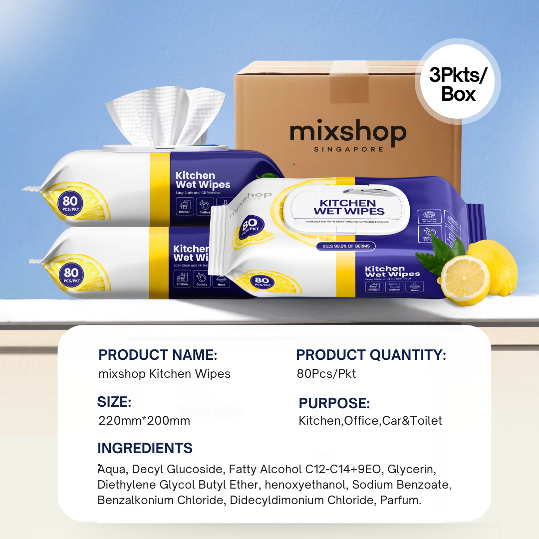 mixshop Kitchen Wet Wipes Lemon, 3 Pkt per Carton Total 240 Sheets, Oil ...