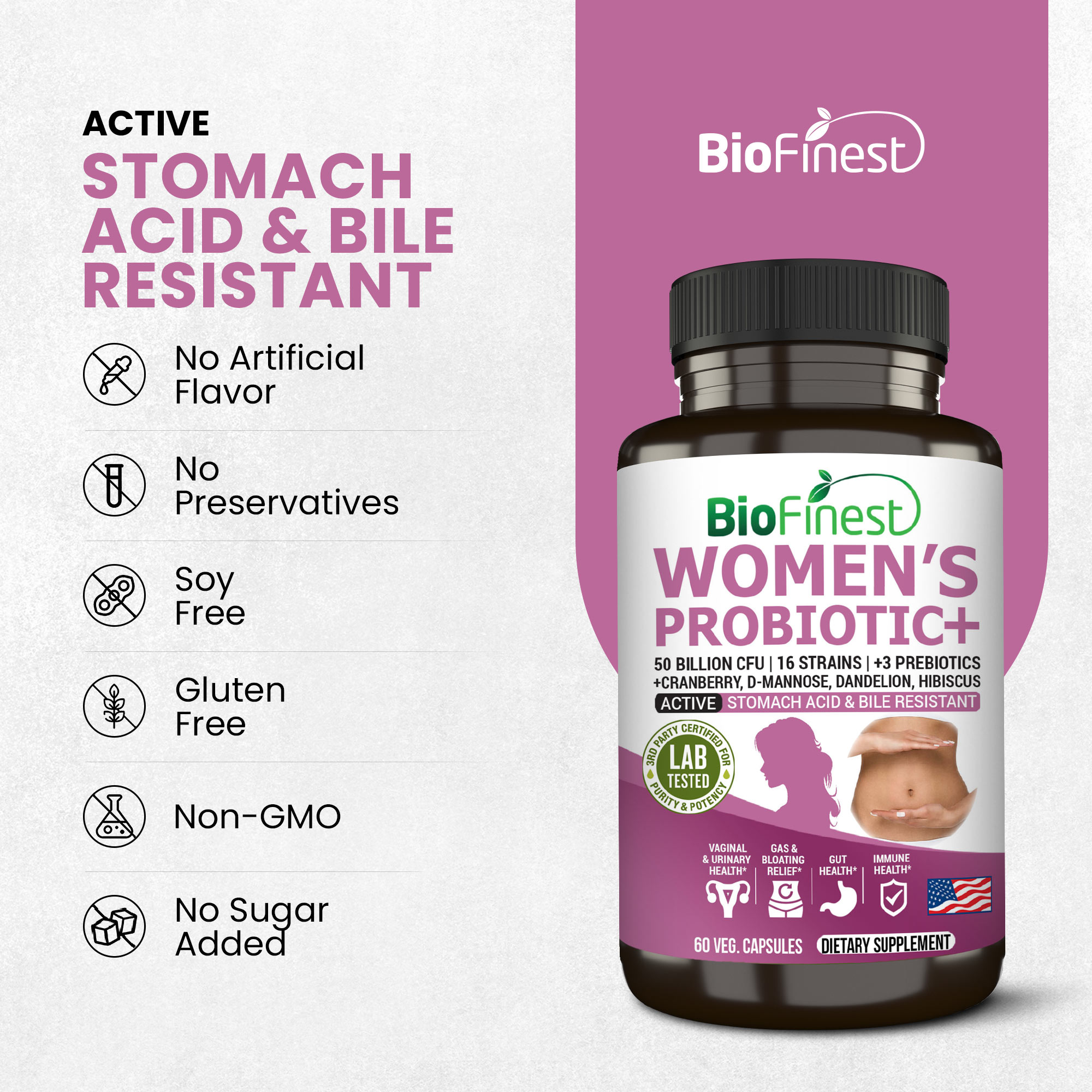 Biofinest Women Probiotic 50 Billion CFU - Healthy Vagina Flora pH Odor ...