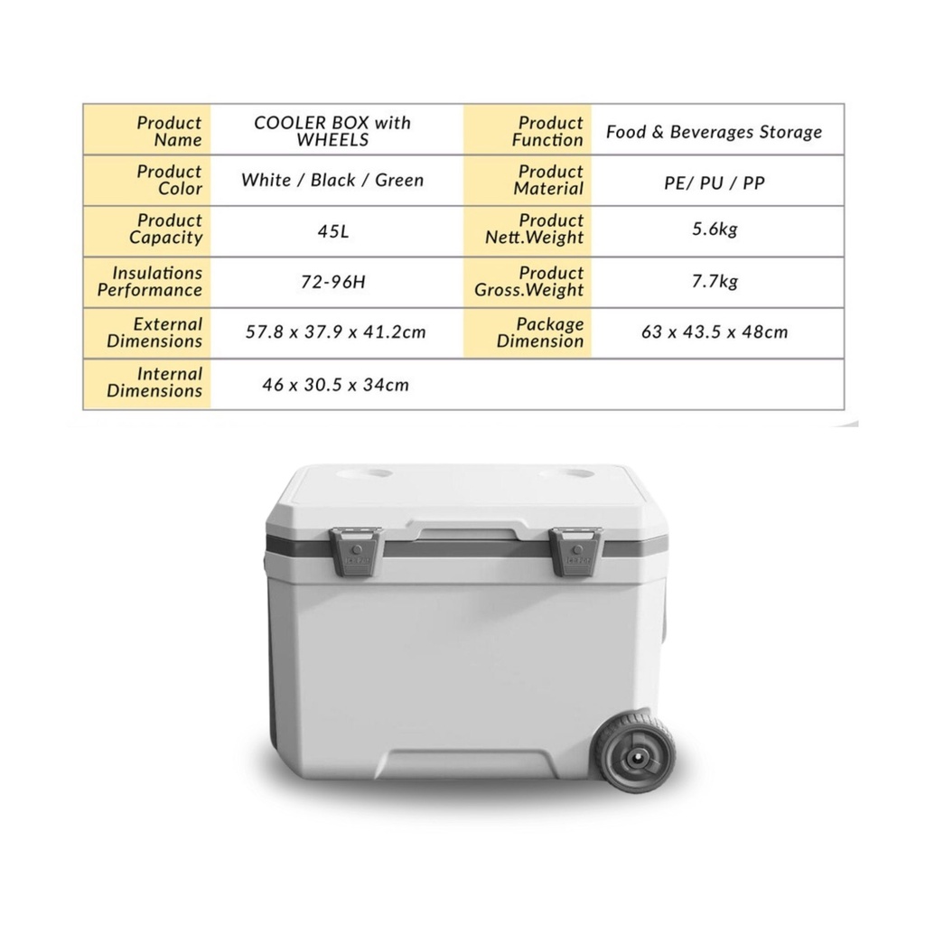 【sg stock】Portable 45L Cooler Box With Wheel Roller Ice Coolerbox Food ...