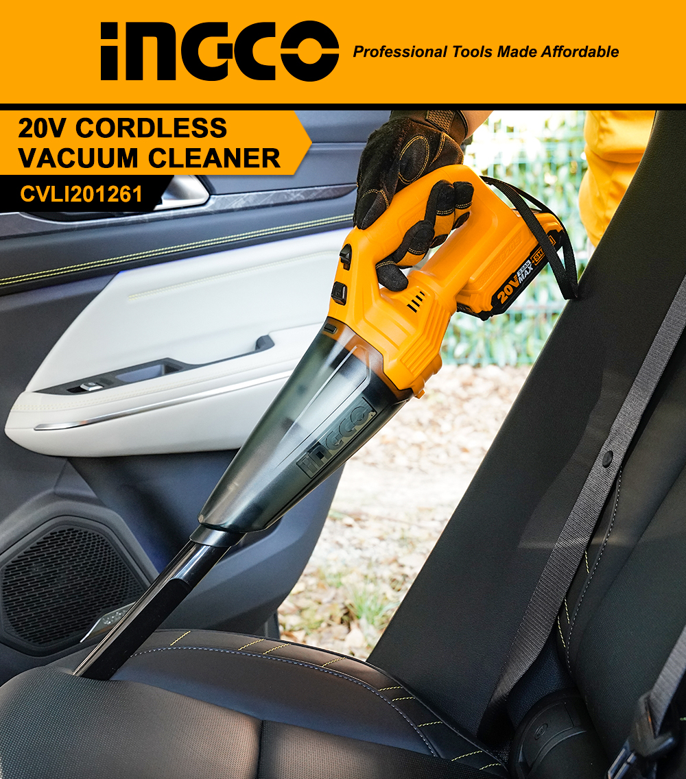 INGCO 20V Cordless vacuum cleaner With 1 pcs crevice nozzle and 1 pcs ...