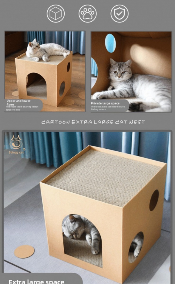 [SG]🚚 Cat Scratch Board Frame Thickened Paper Shell House with 2 Story ...