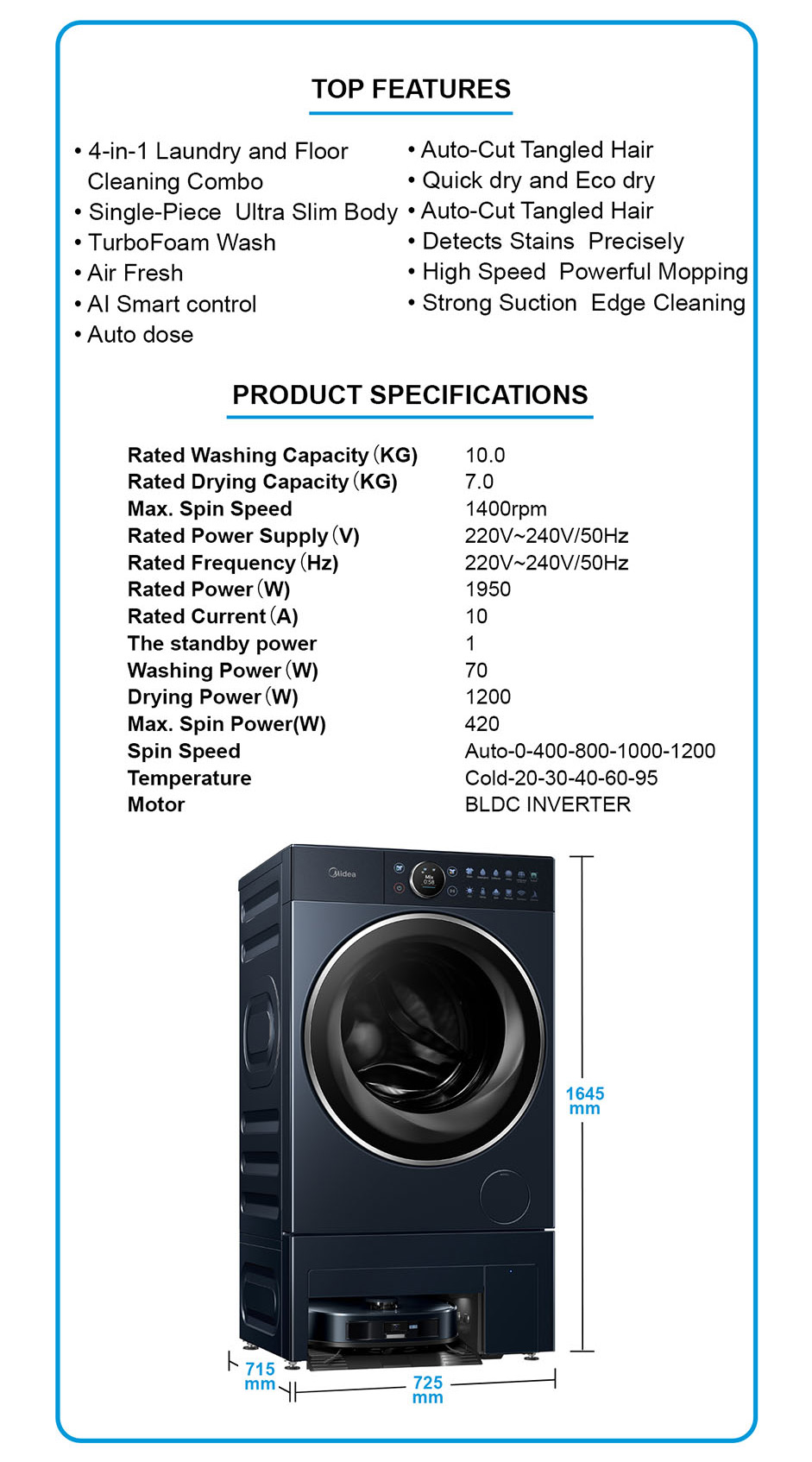 MIDEA WBMF310 Washbot 10/7KG Front Load Combo Washer | Shopee Singapore