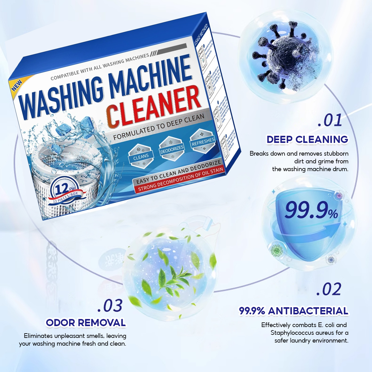 Washing Machine Cleaner Deep Cleaning Tablets For HE Front Loader & Top ...