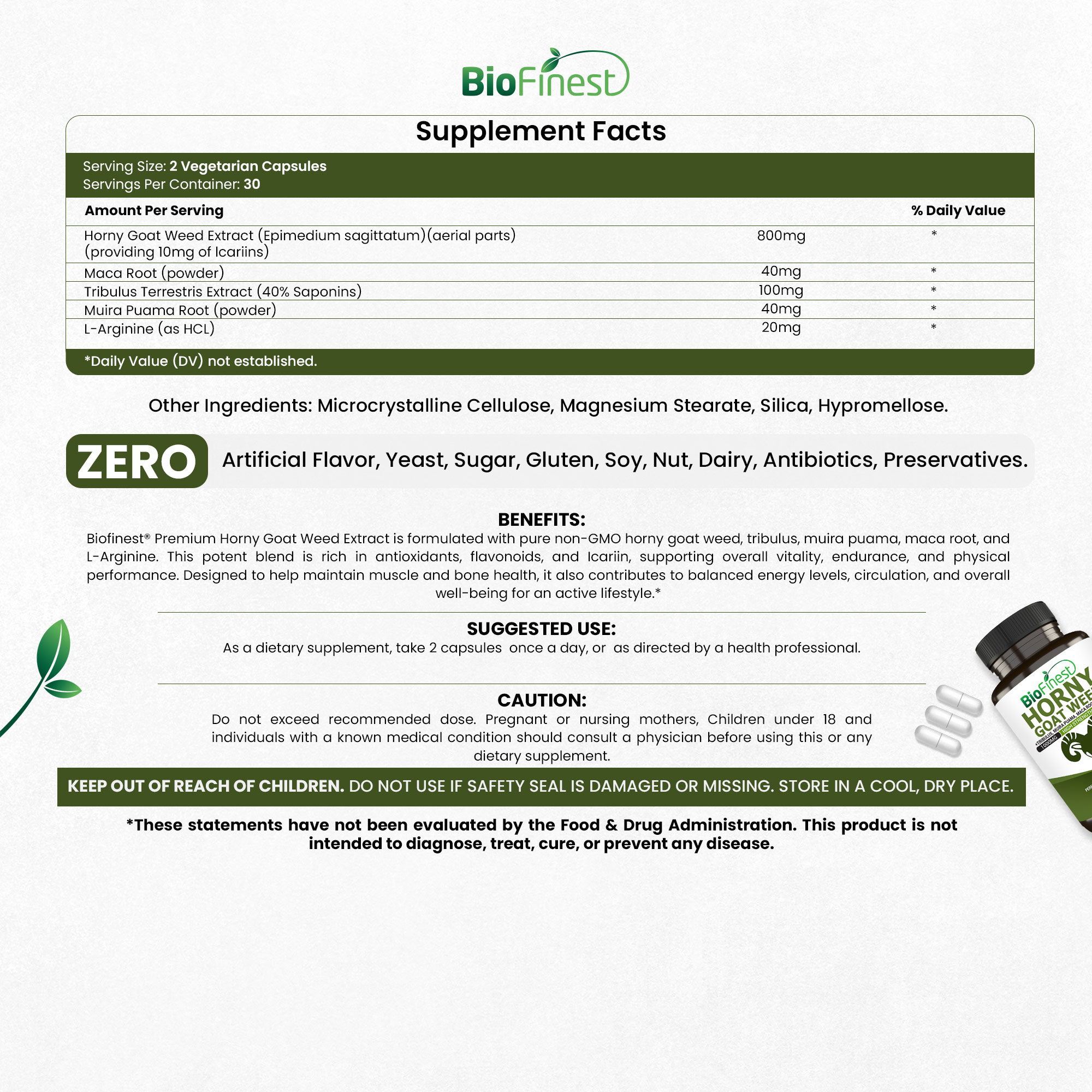 Biofinest Horny Goat Weed 1000mg - Maca Tribulus L Arginine - Men Women ...