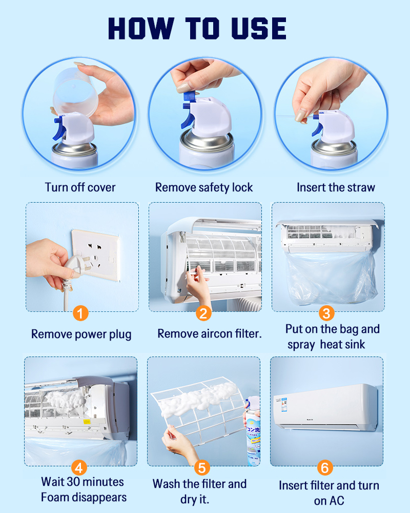 🇸🇬500ml Aircon Cleaning Spray Foam Aircon chemical wash Aircon cleaner ...