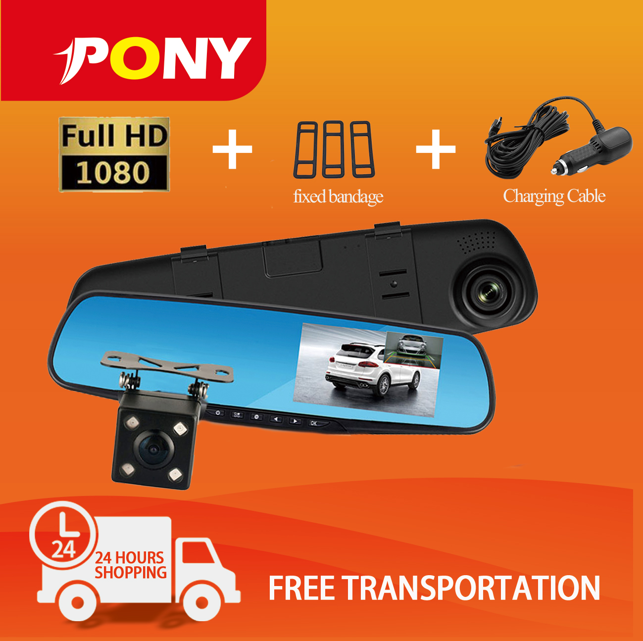 Pony 1080P car rearview mirror DVR car full HD 1080p car driving video ...