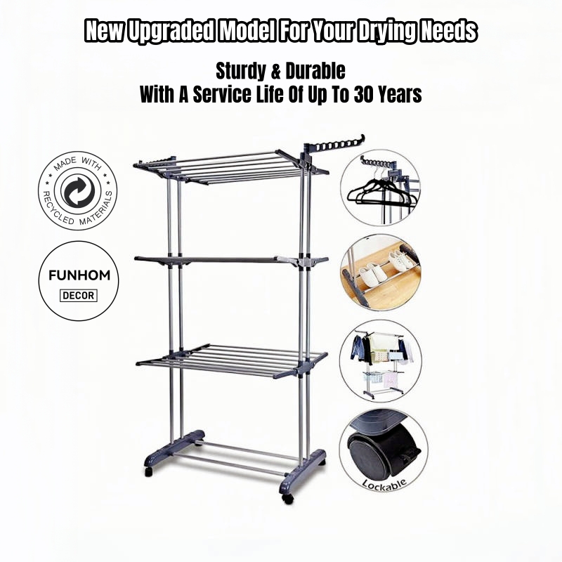 [SG Stock]Foldable Drying Rack With Wheels Korea Style Multifunctional ...