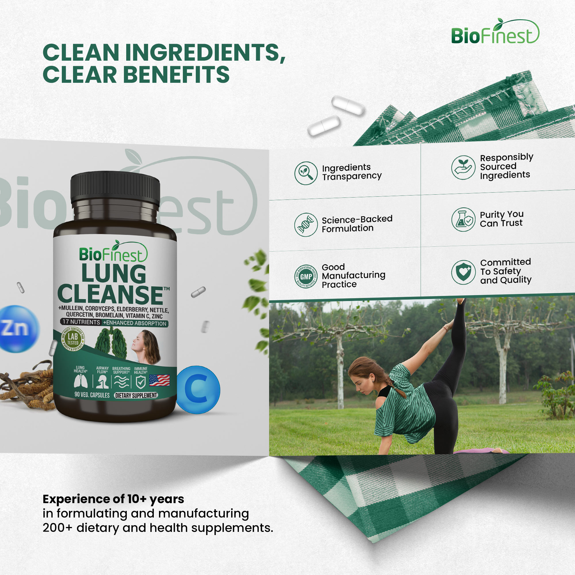 Biofinest Lung Cleanse Supplement - 17-in-1 Vitamin C Zinc Mullein ...