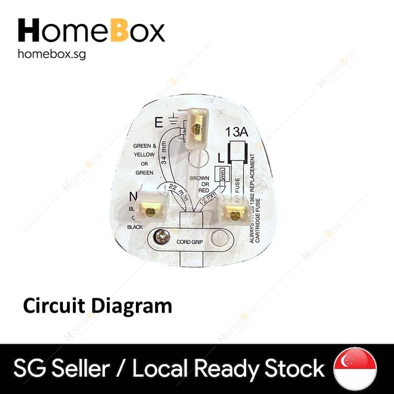 【Homebox】🇸🇬 Standard 3 Pin Plug Head with Singapore Safety Mark (13Amp ...