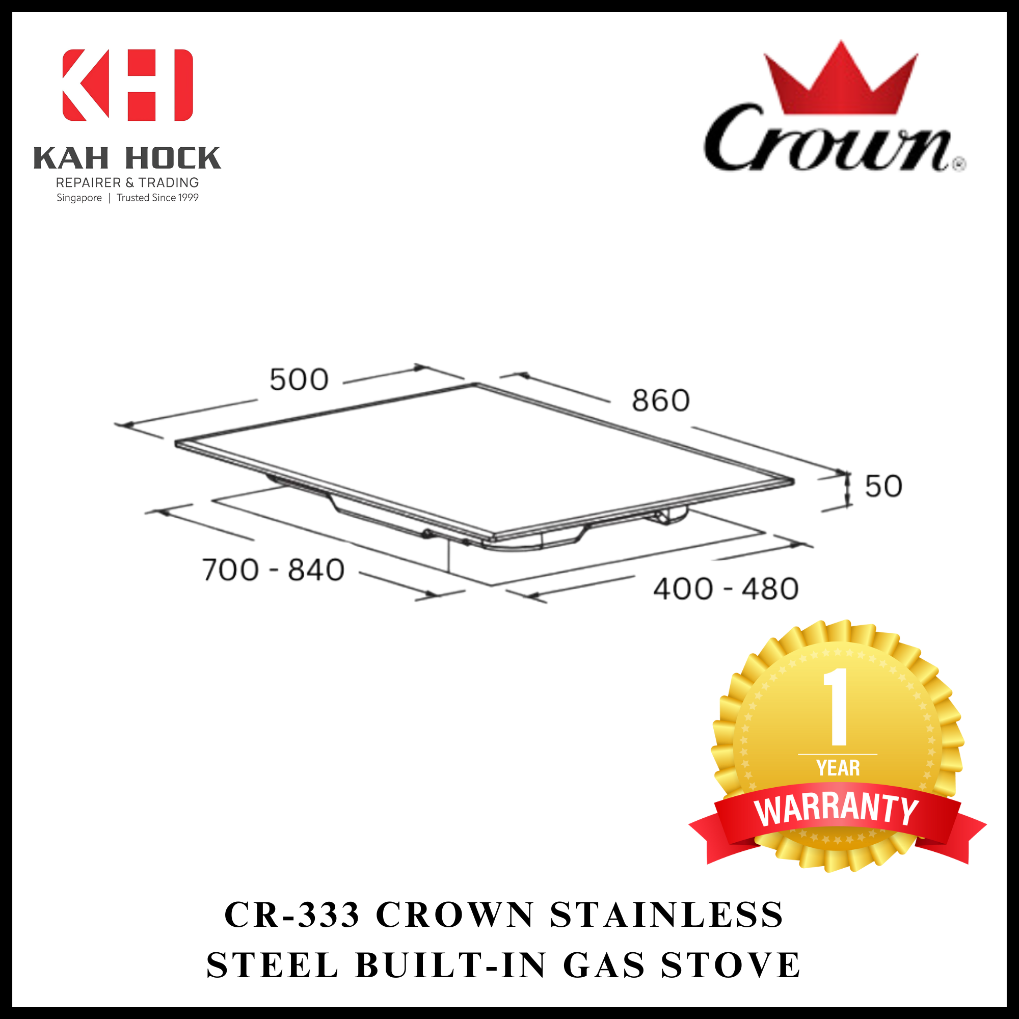 CROWN CR-333 / CR-3 STAINLESS STEEL BUILT-IN GAS STOVE - 1 YEAR LOCAL ...