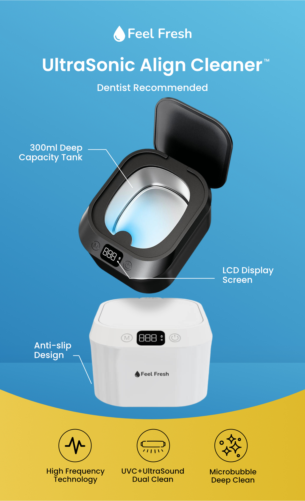 Feel Fresh UltraSonic™ Aligner Cleaner- UV Sterilising Ultrasonic ...