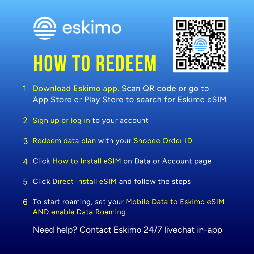 Eskimo eSIM Global Data Plan (2GB) - How to Redeem in Description | Shopee Singapore