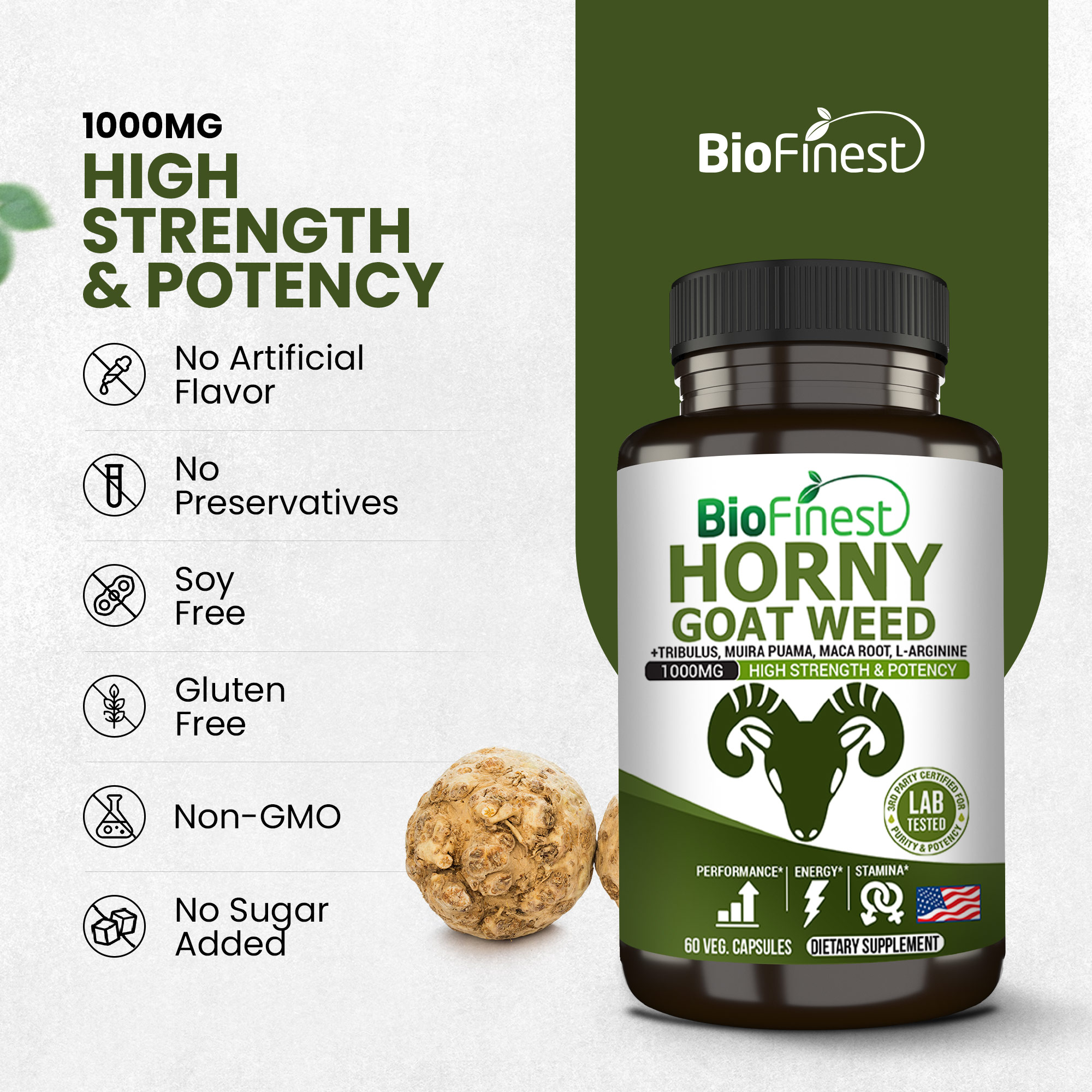 Biofinest Horny Goat Weed 1000mg - Maca Tribulus L Arginine - Men Women ...