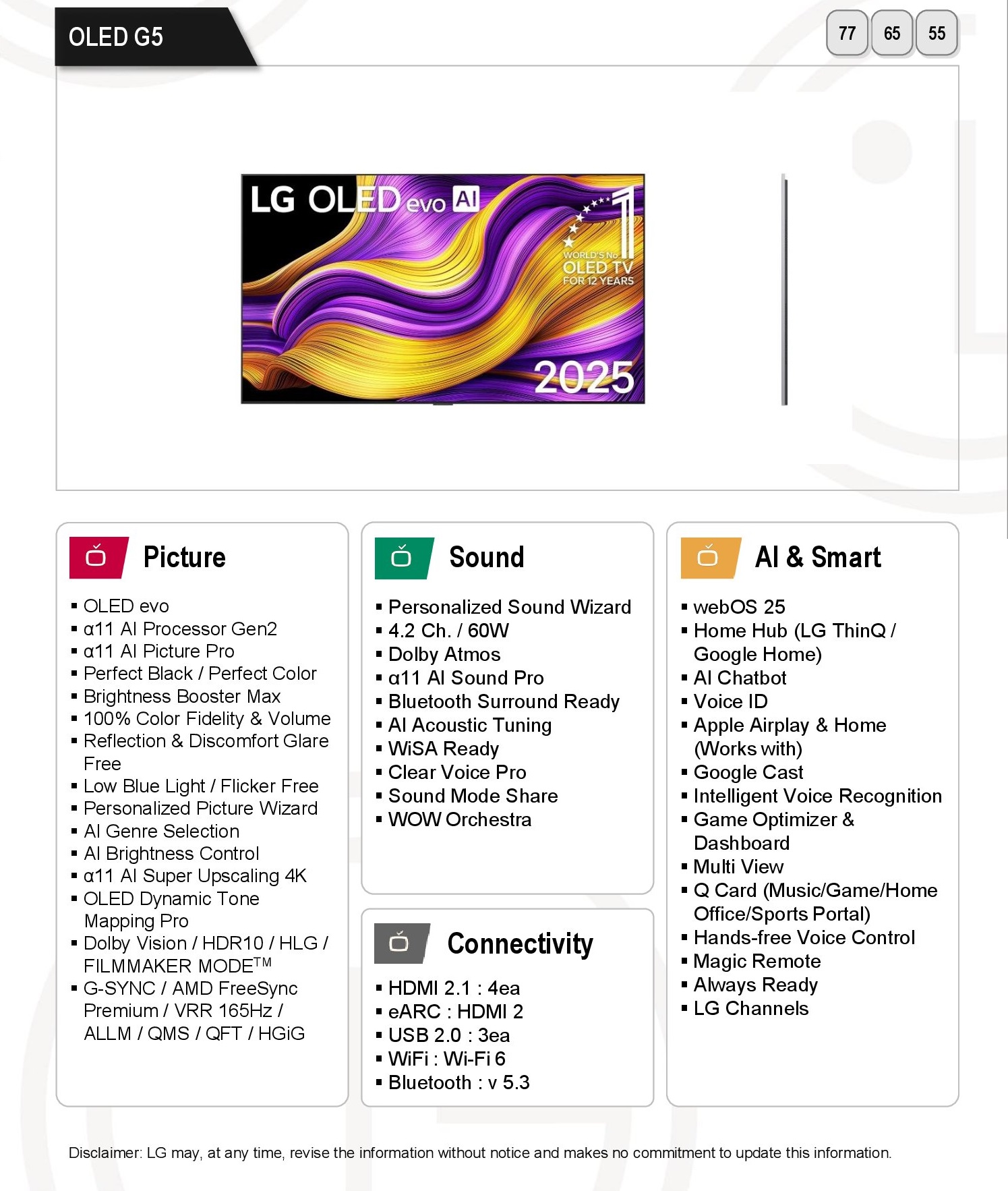 LG OLED65G5PSA 65" ThinQ AI 4K OLED evo TV ENERGY LABEL: 4 TICKS 3+2 ...