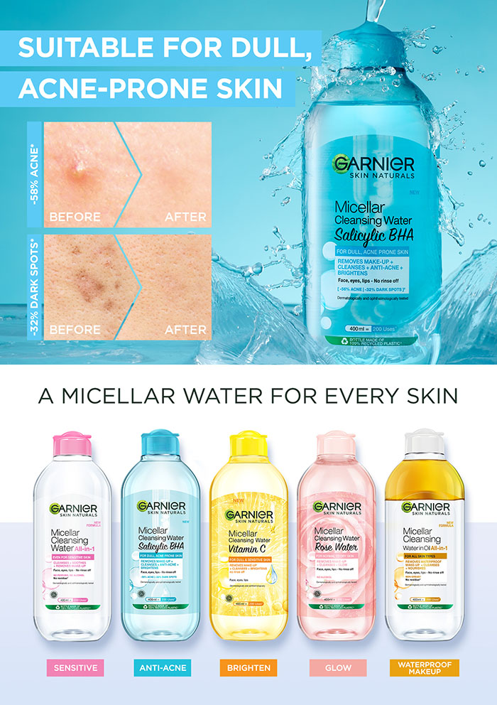 Garnier Micellar Cleansing Water Blue Salicylic Acid 400ml - Gently ...