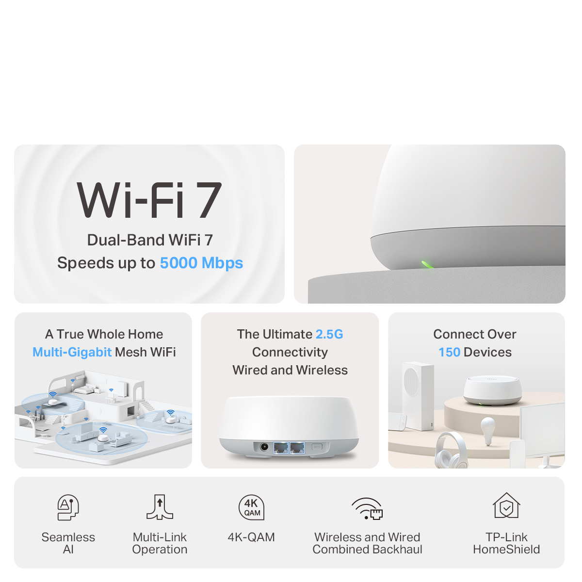 [Full Coverage] Deco BE25 WiFi 7 BE5000 Whole Home Mesh System Seamless ...