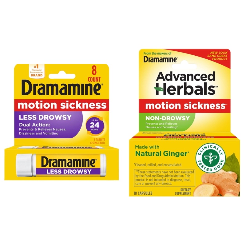 Dramamine Motion Sickness Less Drowsy and Natural Ginger 8/18 count ...