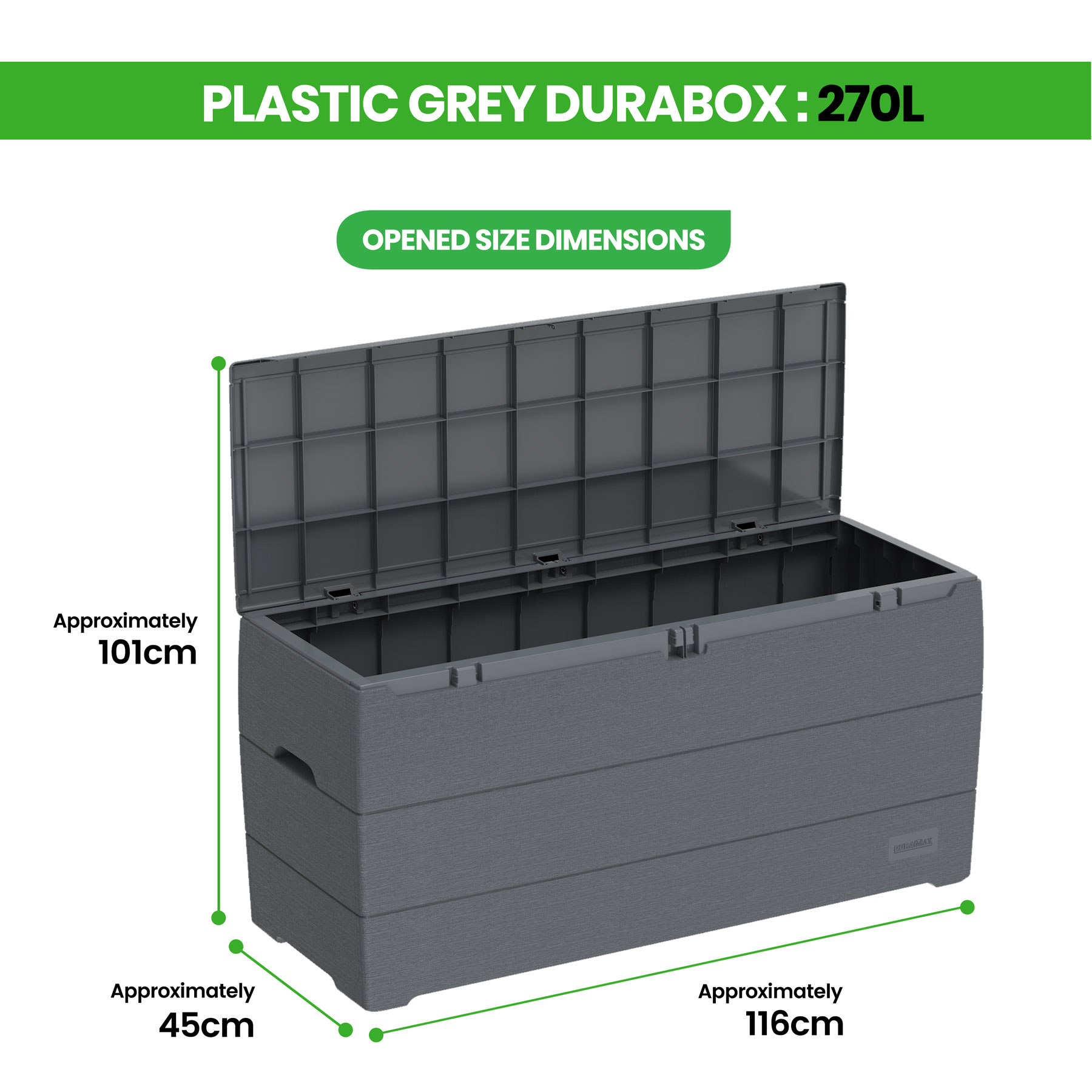 Duramax Plastic/Metal Outdoor Garden Storage Box (270L/416L/585L/770L ...