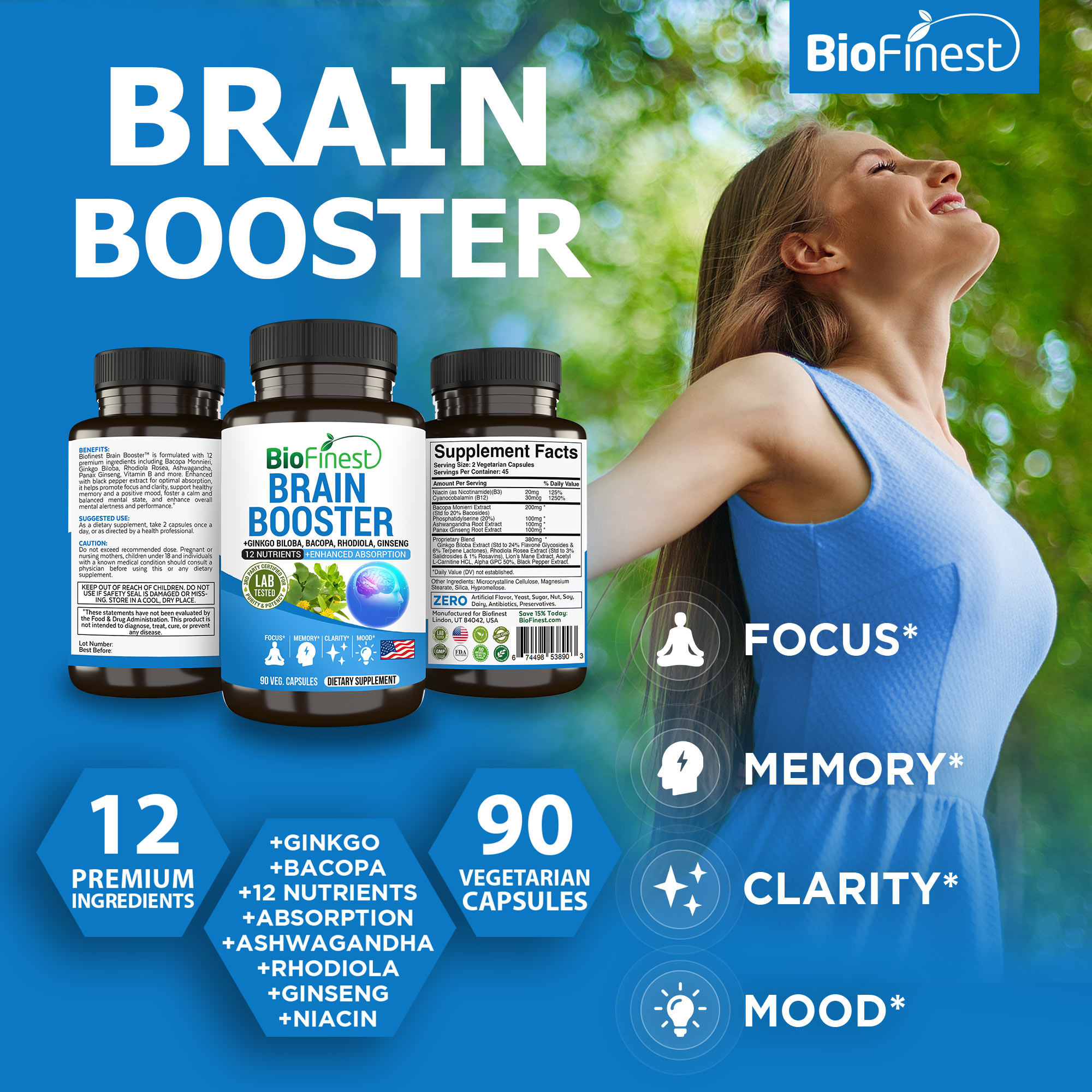 Biofinest Brain Booster Supplement - Vitamin B Ginkgo Biloba ...