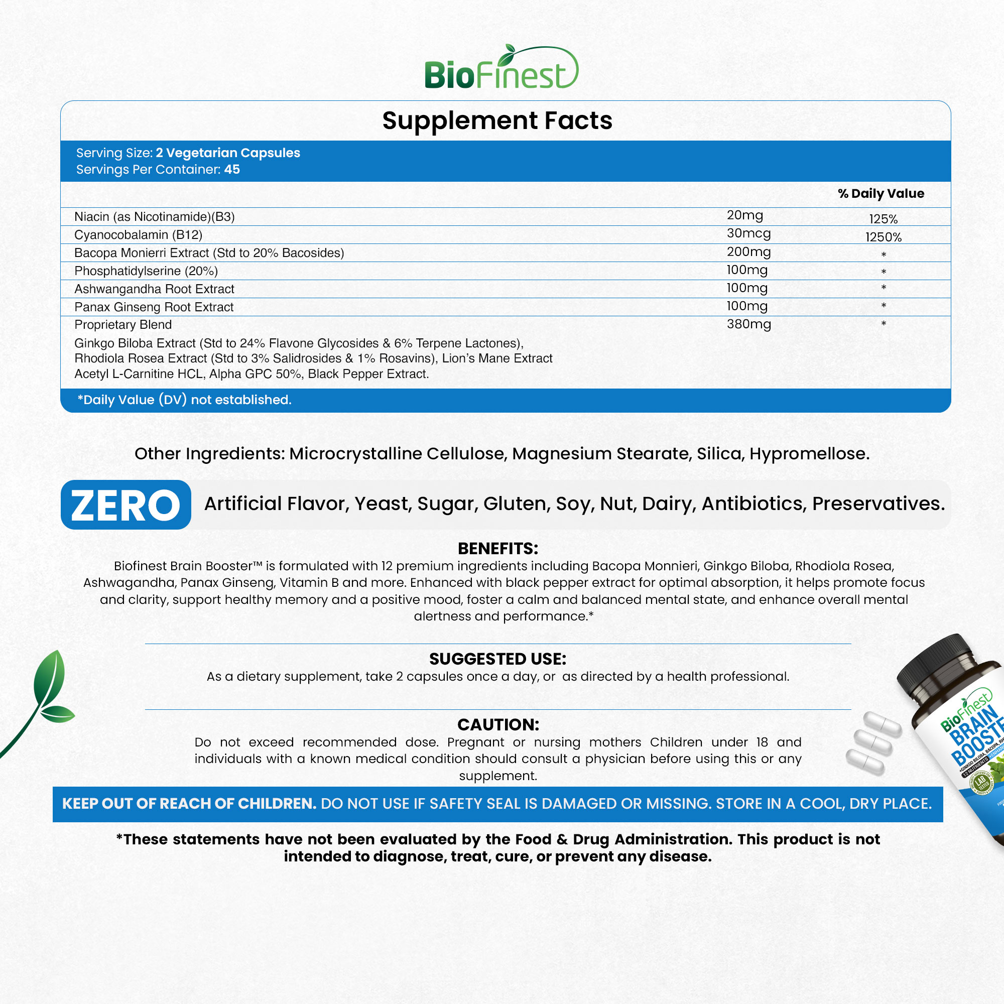 Biofinest Brain Booster Supplement - Vitamin B Ginkgo Biloba ...