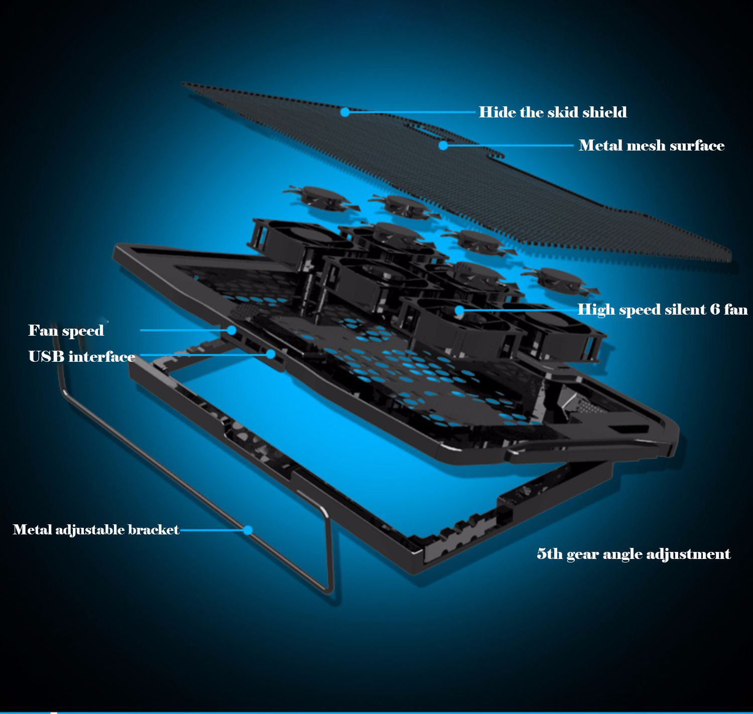 【SG】6 Fans Laptop Fan Cooler Laptop Cooling Pad Laptop Stand Adjustable ...